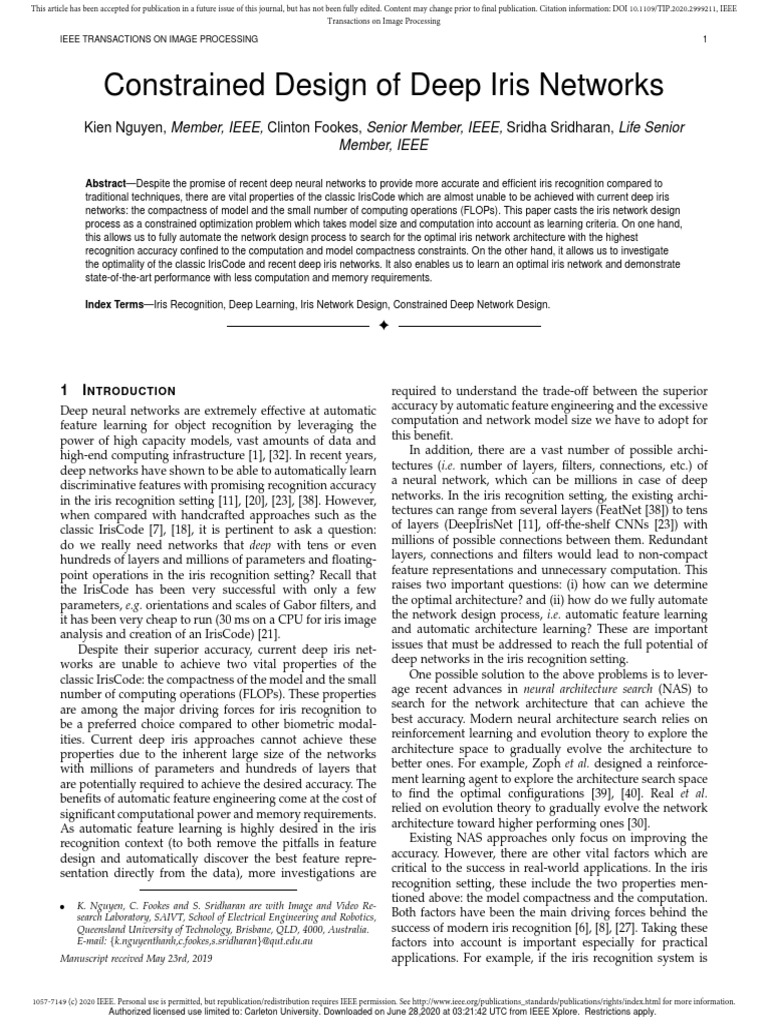 Constrained Design of Deep Iris Networks | PDF | Deep Learning | Mathematical Optimization