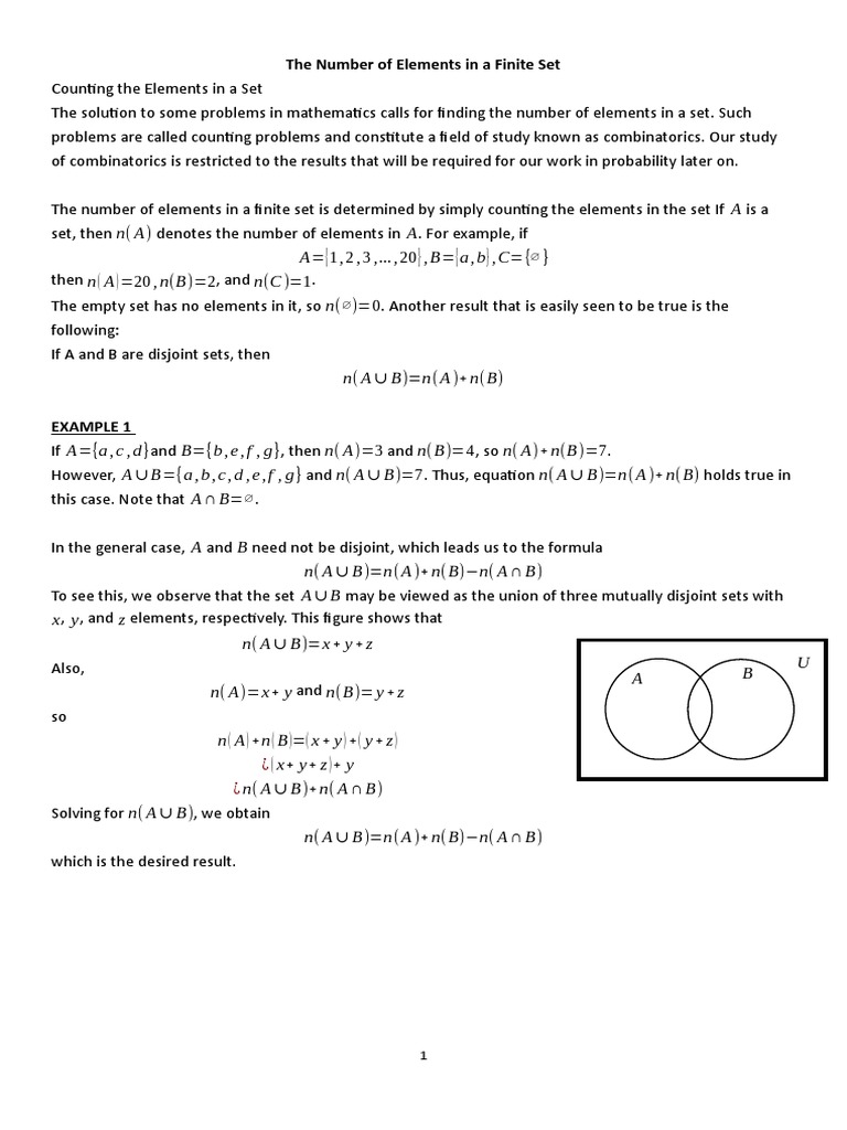 The Number of Elements in A Finite Set | PDF | Set (Mathematics) | Meal