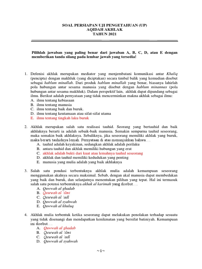 Soal Try Out Aqidah Akhlak | PDF | Agama & Spiritualitas