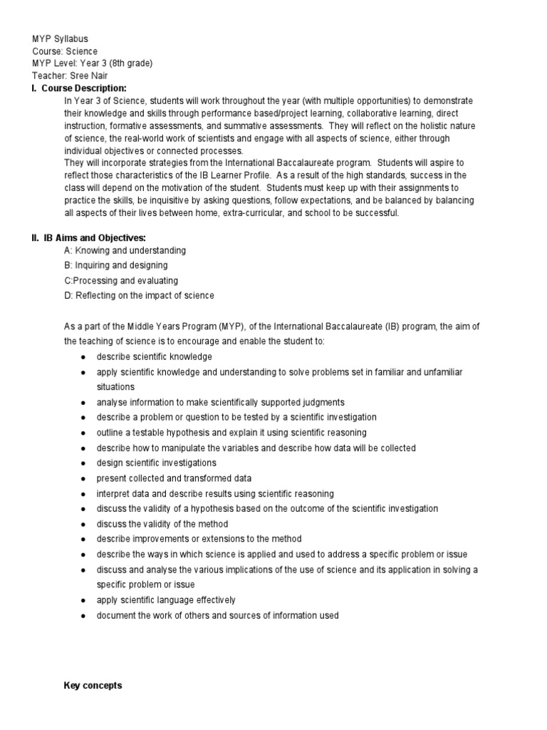 MYP 8th Grade Science Syllabus | PDF | Educational Assessment | Science