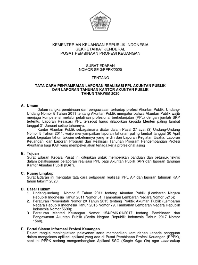 Se Tata Cara Penyampaian Laporan Realisasi PPL Ap Dan Laporan Tahunan ...