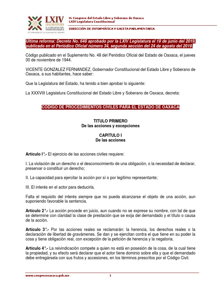 Código -Procedimientos Civiles del Estado Oax | PDF | Sentencia (ley) | Demanda judicial