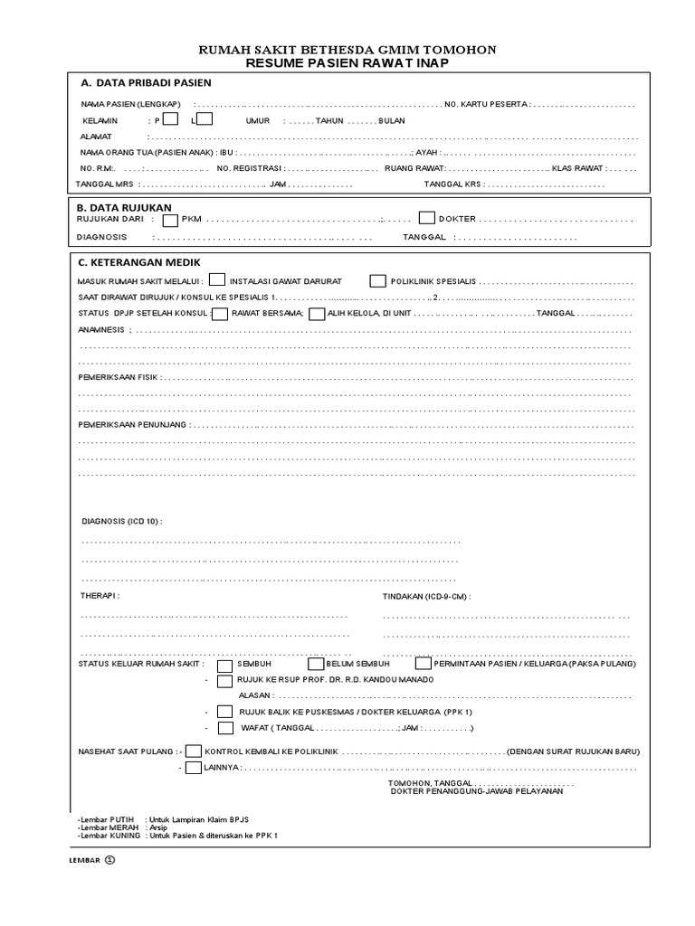 Form Resume Rawat Inap | PDF
