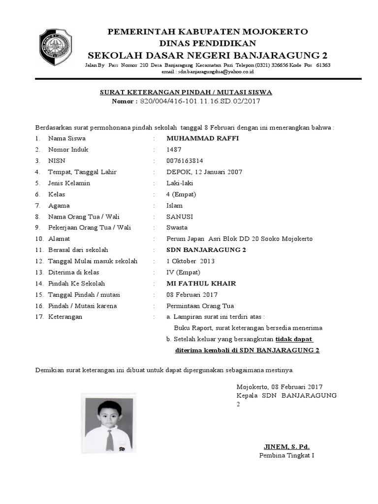 Rekom Mutasi Siswa | PDF