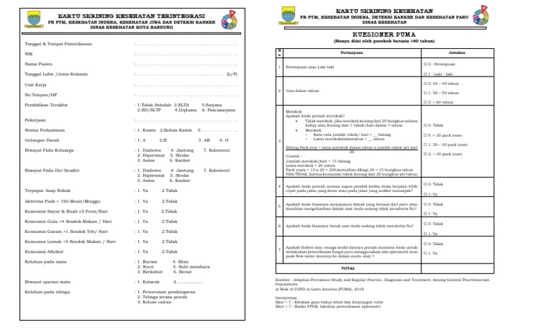 Form Skrining Terintegrasi PUSKESMAS 1 Edit | PDF