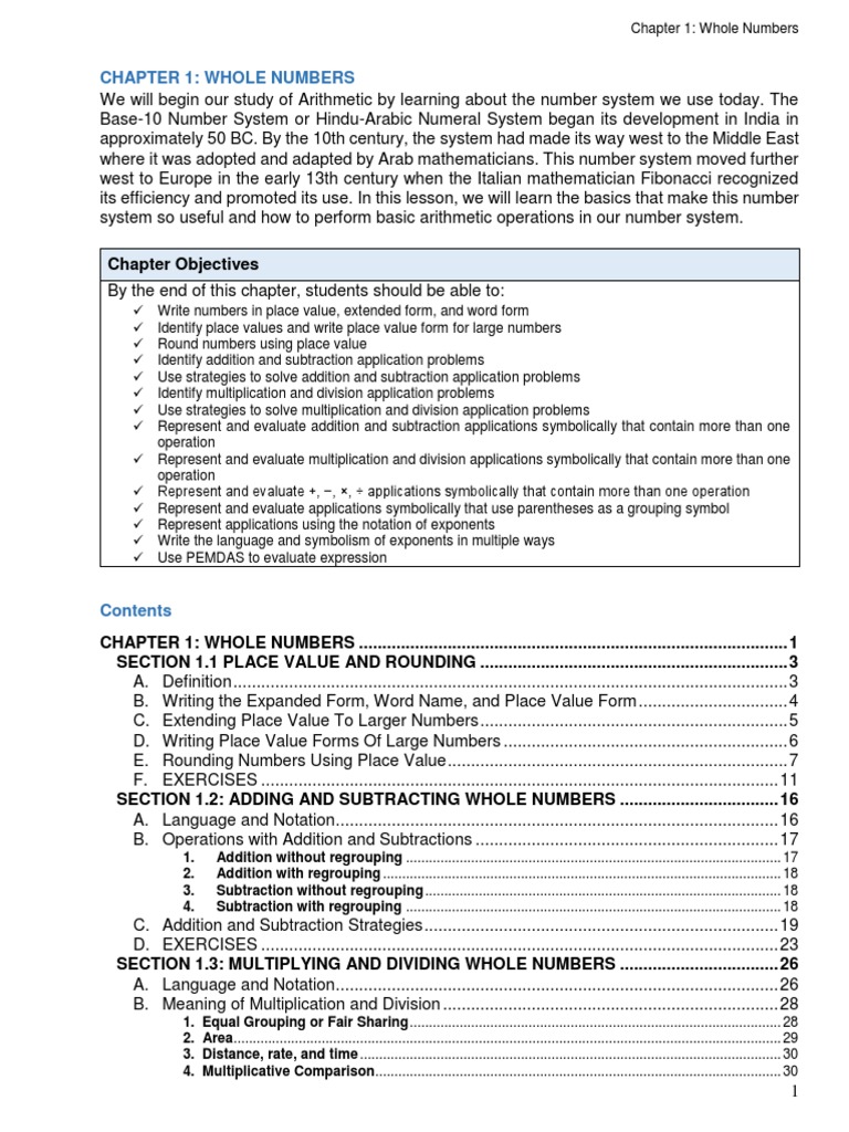 Chapter 1 - Whole Numbers | PDF | Subtraction | Notation