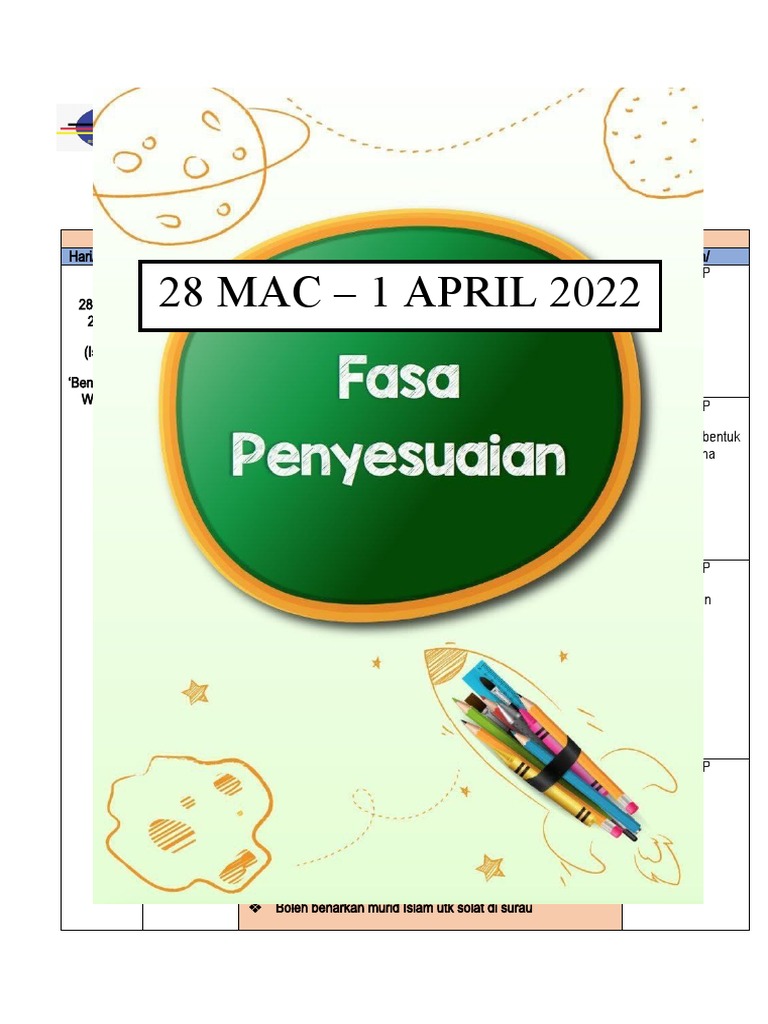 Jadual Minggu 2 Fasa Penyesuaian | PDF