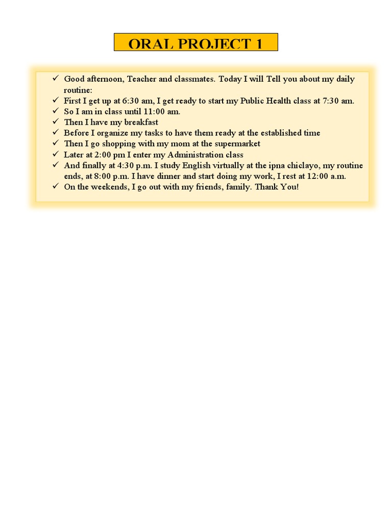 Oral Project 1 | PDF | Lifestyle