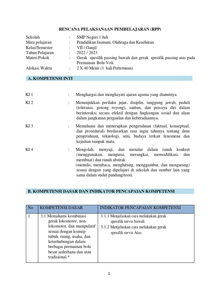 RPP Bola Voli SMP PBL | PDF