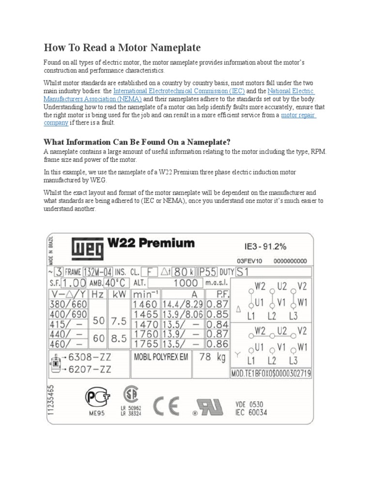Understanding Electric Motor Nameplates | PDF | Electric Motor | Power ...