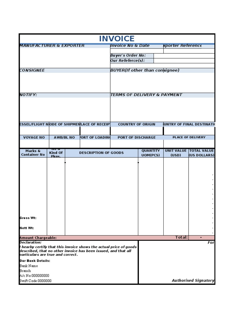 Export Invoice | PDF | Consignee | Invoice