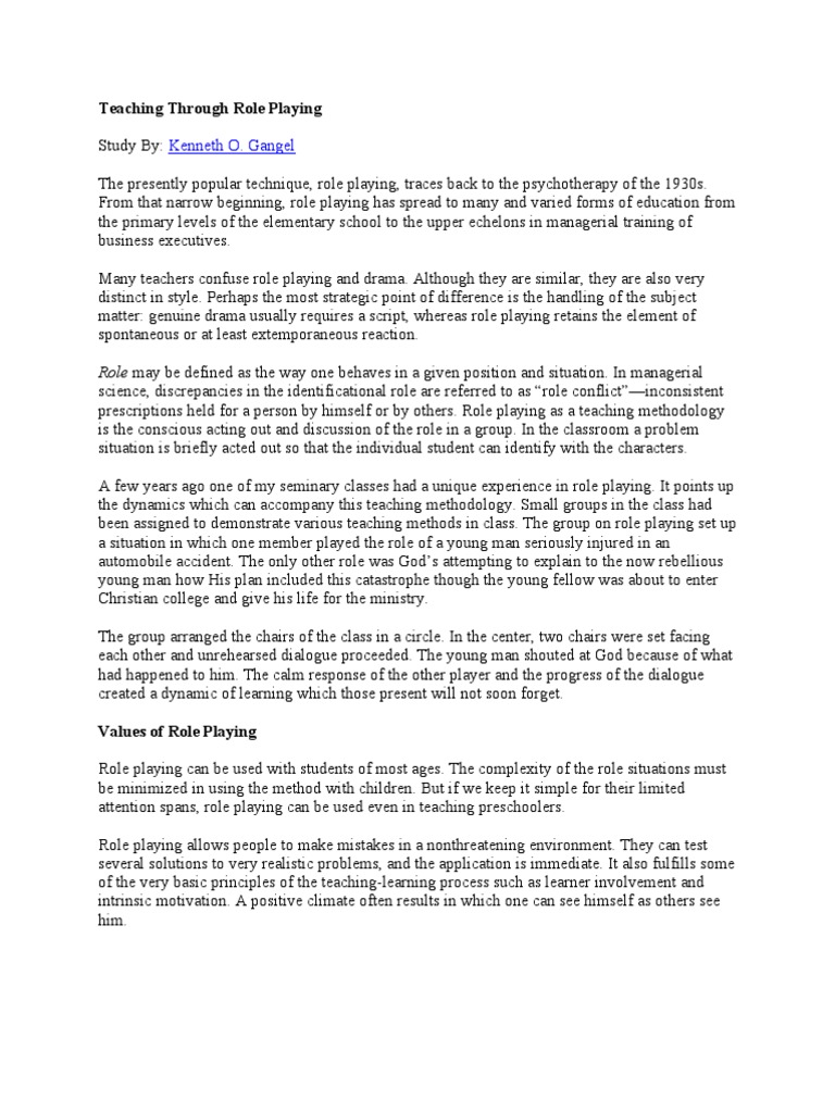 Kenneth O. Gangel: Teaching Through Role Playing | PDF | Teaching Method | Learning