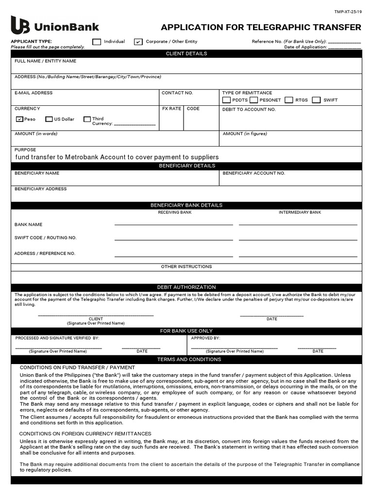 UB Telegraphic Transfer | PDF | Banks | Debit Card