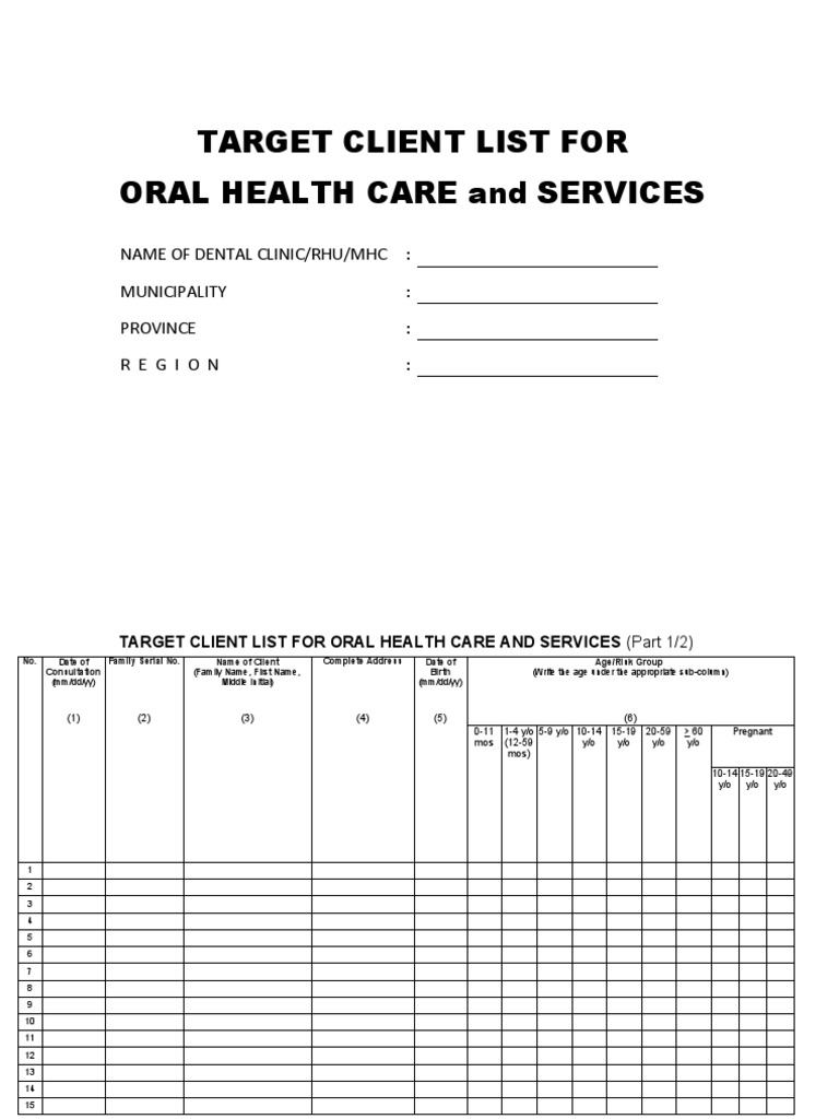 Target Client List For Oral Health Care and Services | PDF | Dentistry ...