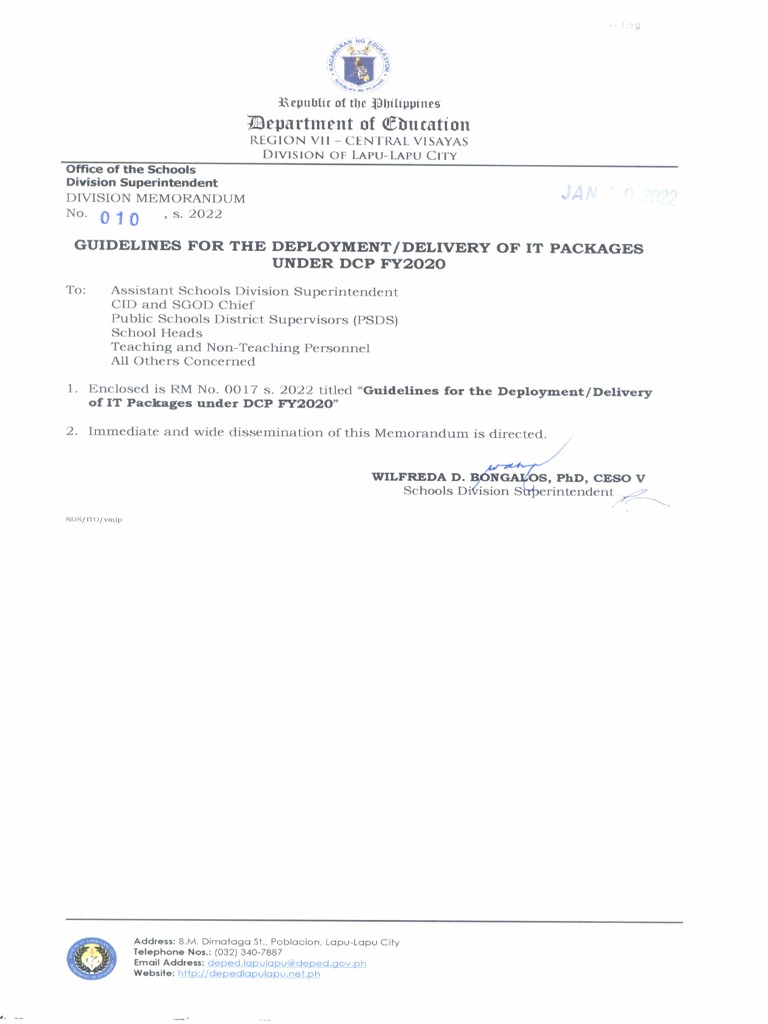 DM NO. 010, S. 2022 - Guidelines For The Deployment Delivery of IT ...