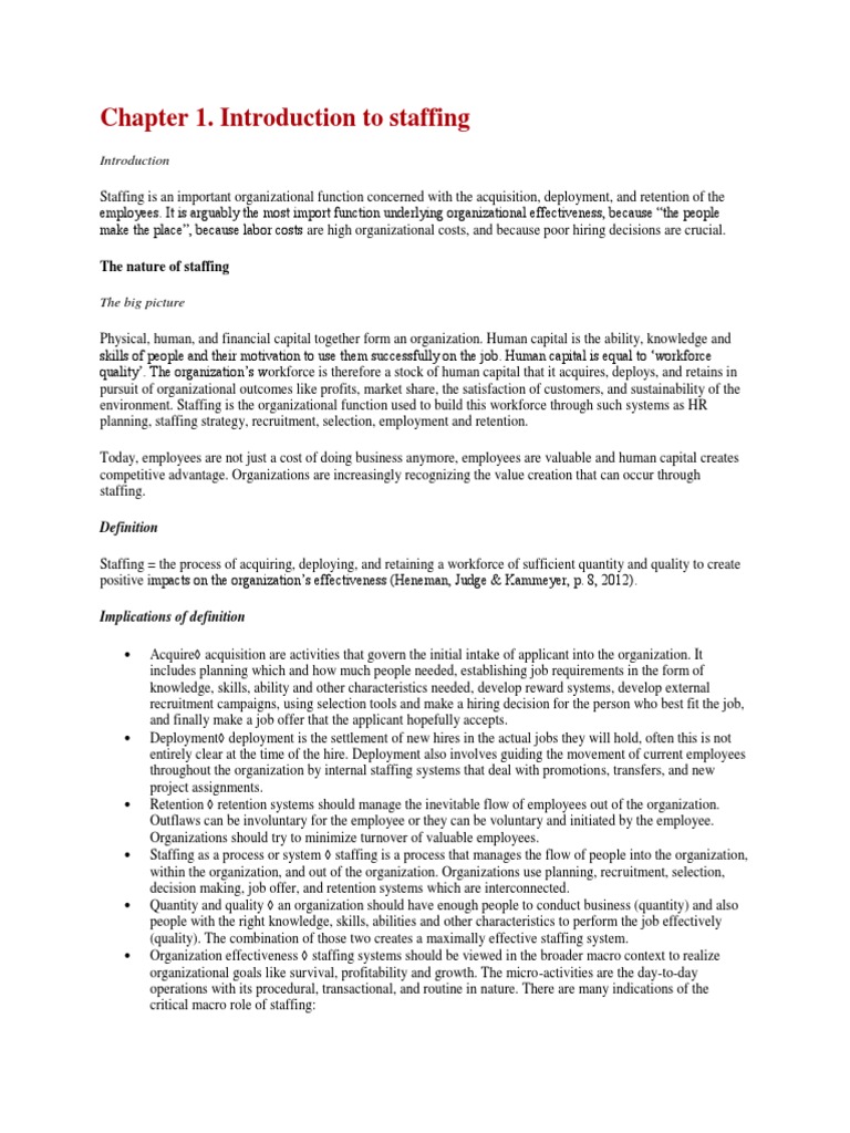 Chapter 1. Introduction To Staffing: The Nature of Staffing | PDF ...