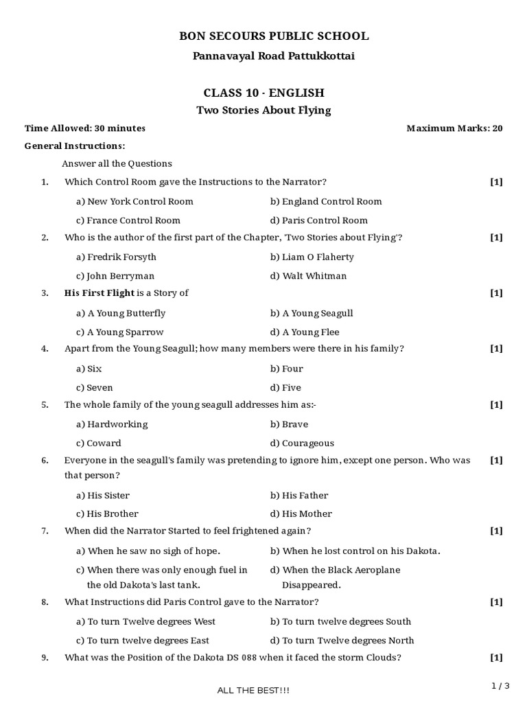 Class 10 English: Two Stories About Flying | PDF | Aviation | Aircraft
