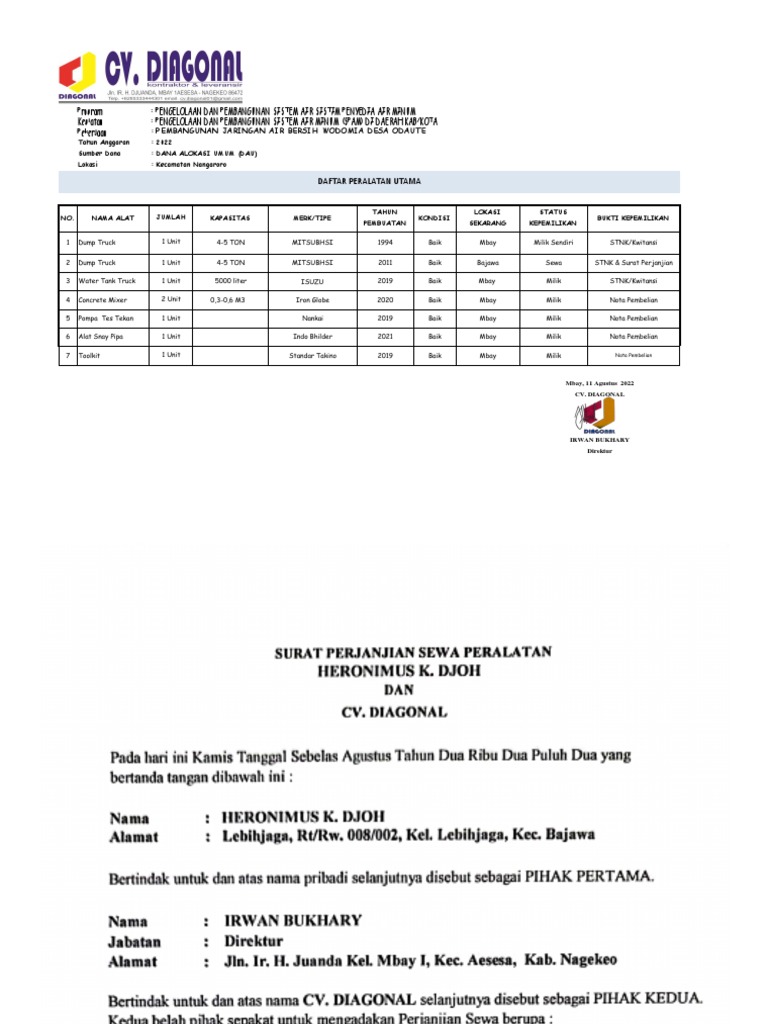 Data Peralatan CV Diagonal | PDF