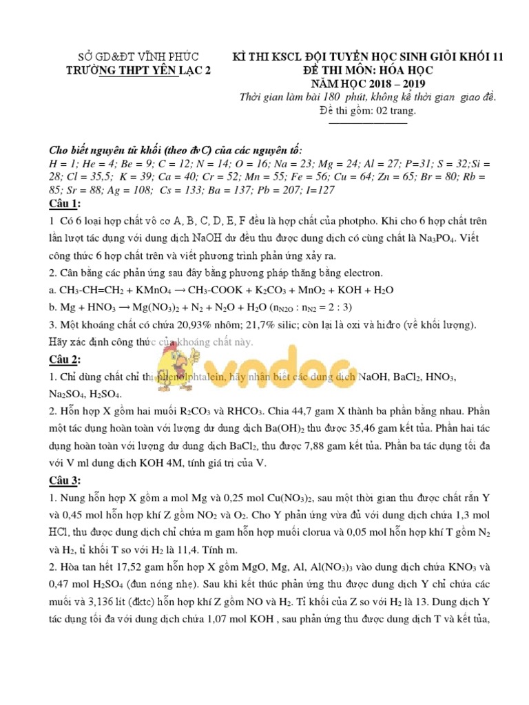 De KSCL Doi Tuyen HSG Lop 11 Hoa Hoc Vinh Phuc | PDF