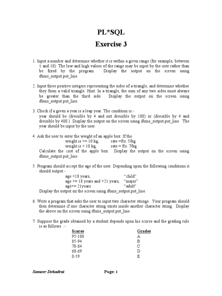 PL SQL Exercise3 | PDF