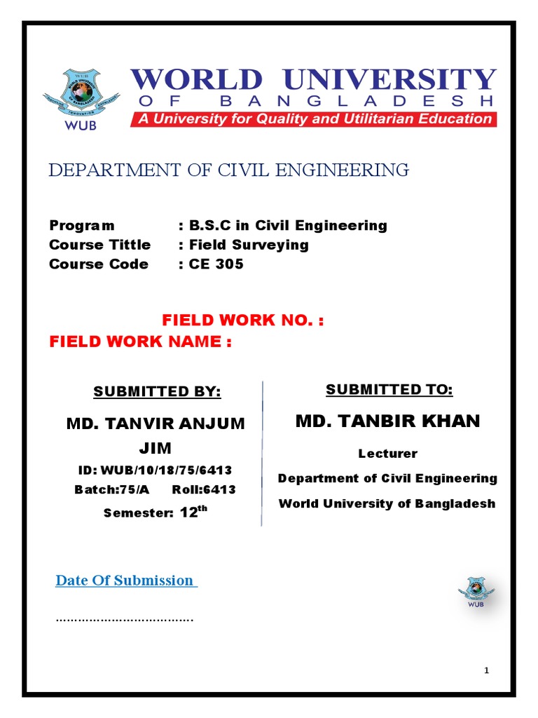 Department of Civil Engineering: Field Work No.: Field Work Name | PDF