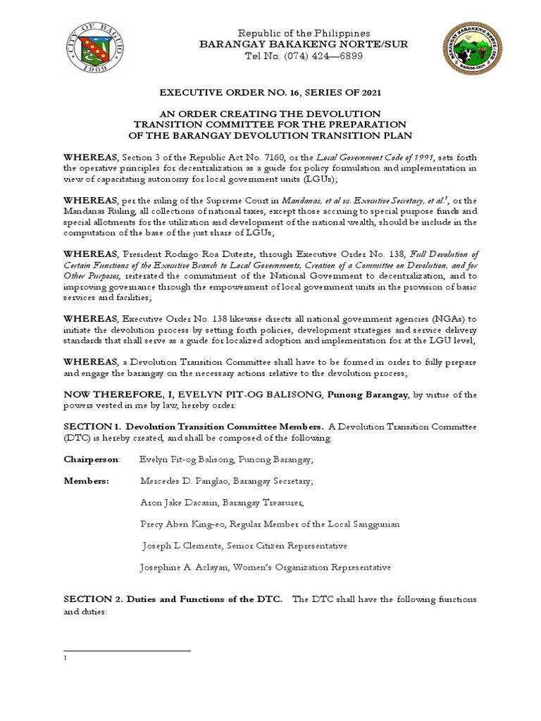 Barangay Bakakeng Norte/Sur: Republic of The Philippines Tel No. (074 ...