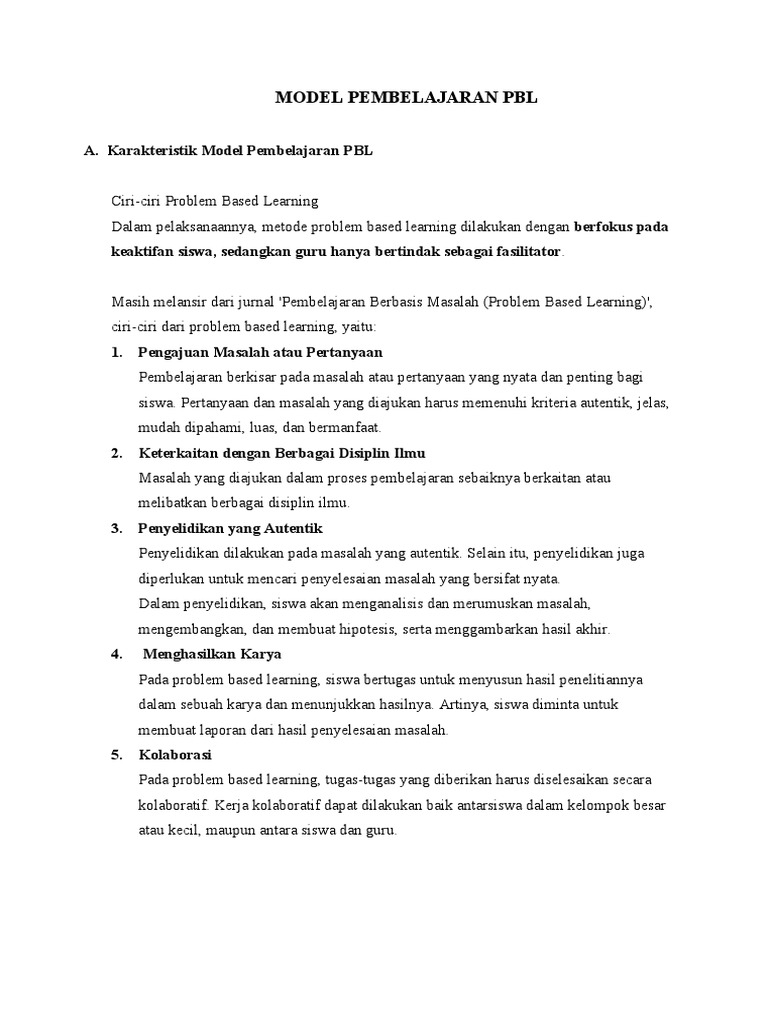 Model Pembelajaran PBL | PDF