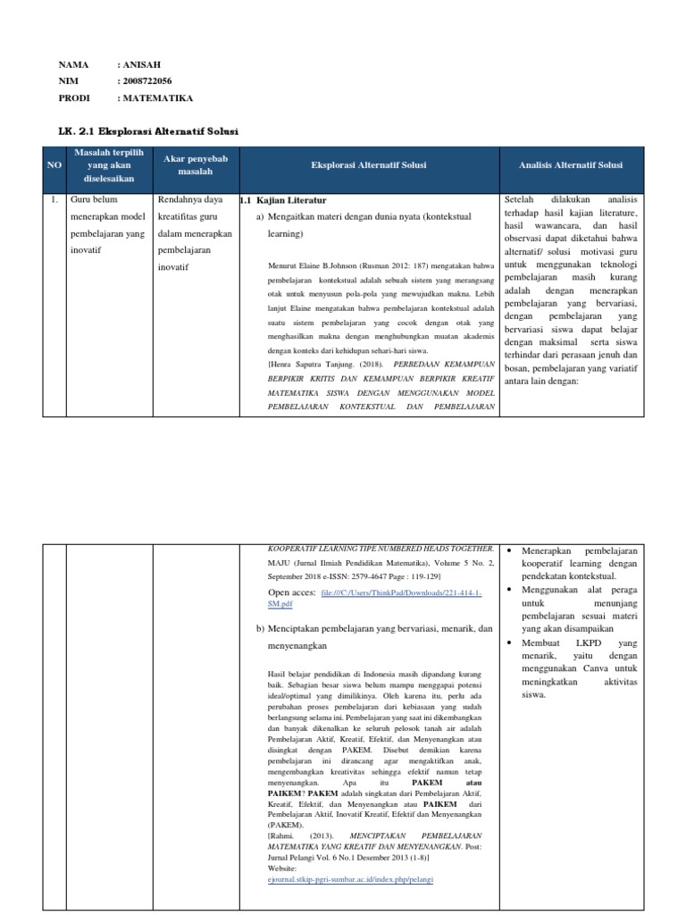 LK. 2.1 Eksplorasi Alternatif Solusi | PDF
