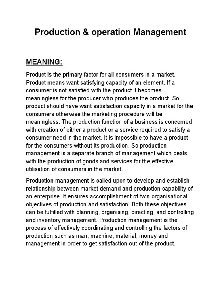 Production & Operation Management: Meaning | PDF | Operations ...