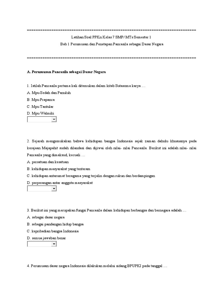Latihan Soal PPKN Kelas 7 SMP | PDF