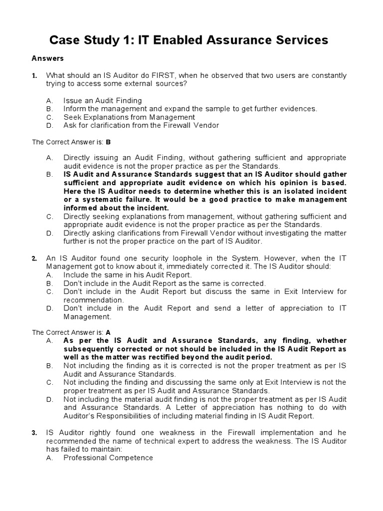 Case Studies Answers | PDF | Audit | Auditor's Report