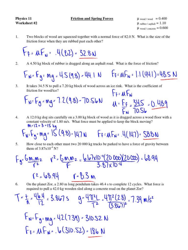 Physics 11 Friction and Spring Forces Worksheet #2 1. Two Blocks ... | PDF