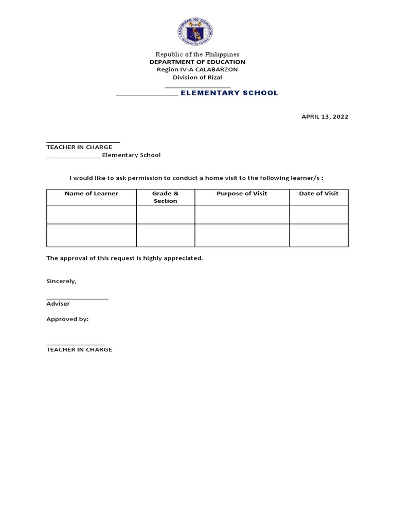 Home Visit Request for Students | PDF | Wellness