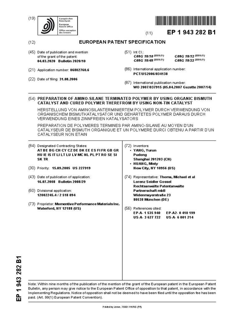 European Patent Specification | Download Free PDF | Polyurethane ...