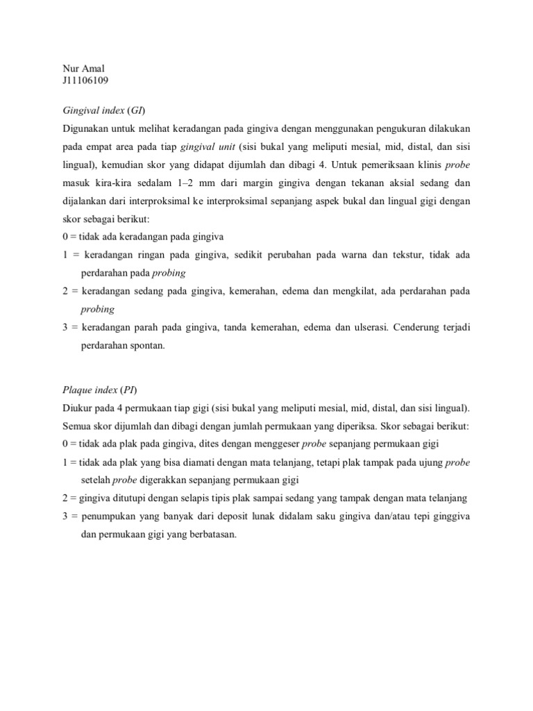 Gingival Index Plak Indeks | PDF