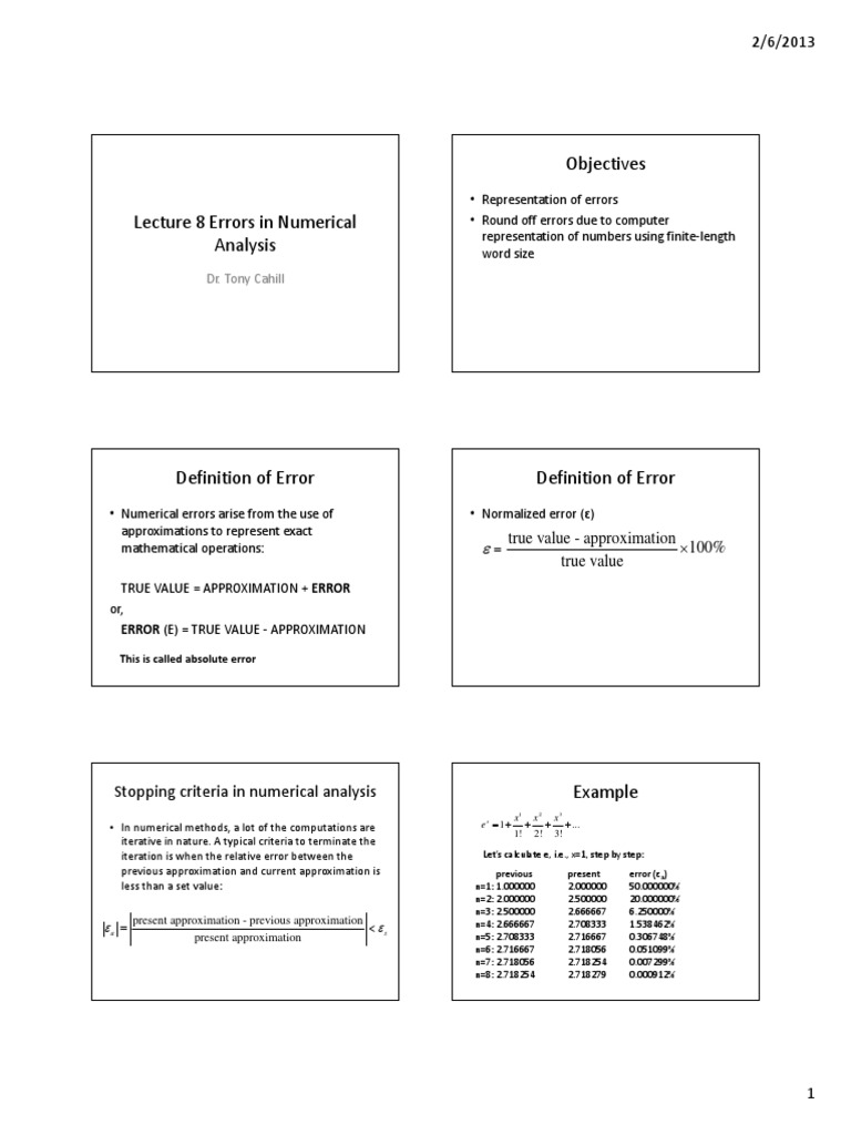 Lecture 8 Errors In Numerical Methods Pdf Approximation Numerical Analysis 