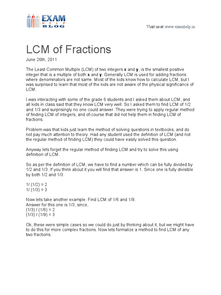 ExamHelp: LCM of Fractions | PDF | Fraction (Mathematics ...