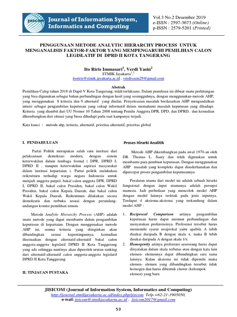 Penggunaan Metode Analytic Hierarchy Process Untuk Menganalisis Faktor ... Penggunaan Metode Analytic Hierarchy Process Untuk Menganalisis Faktor ...