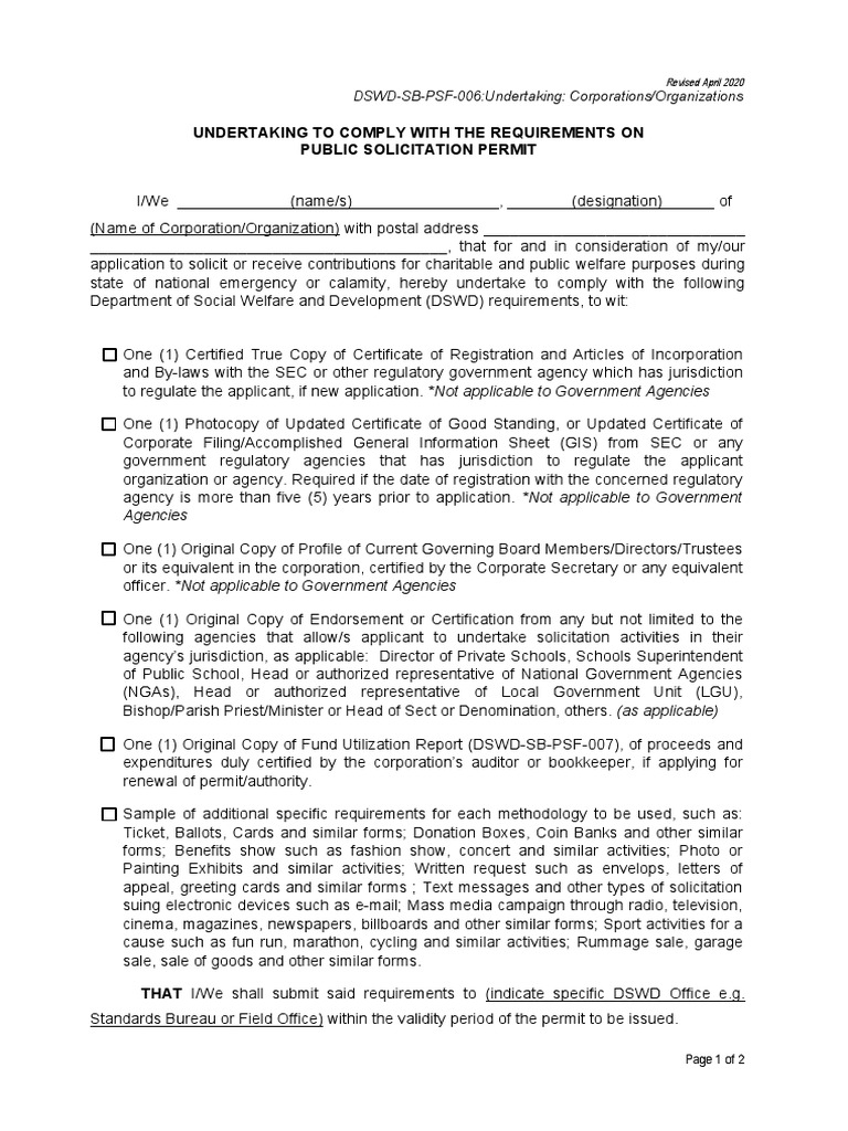 Undertaking To Comply With The Requirements On Public Solicitation ...