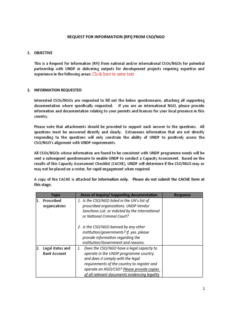 Request For Information Template 25 | PDF | Non Governmental ...