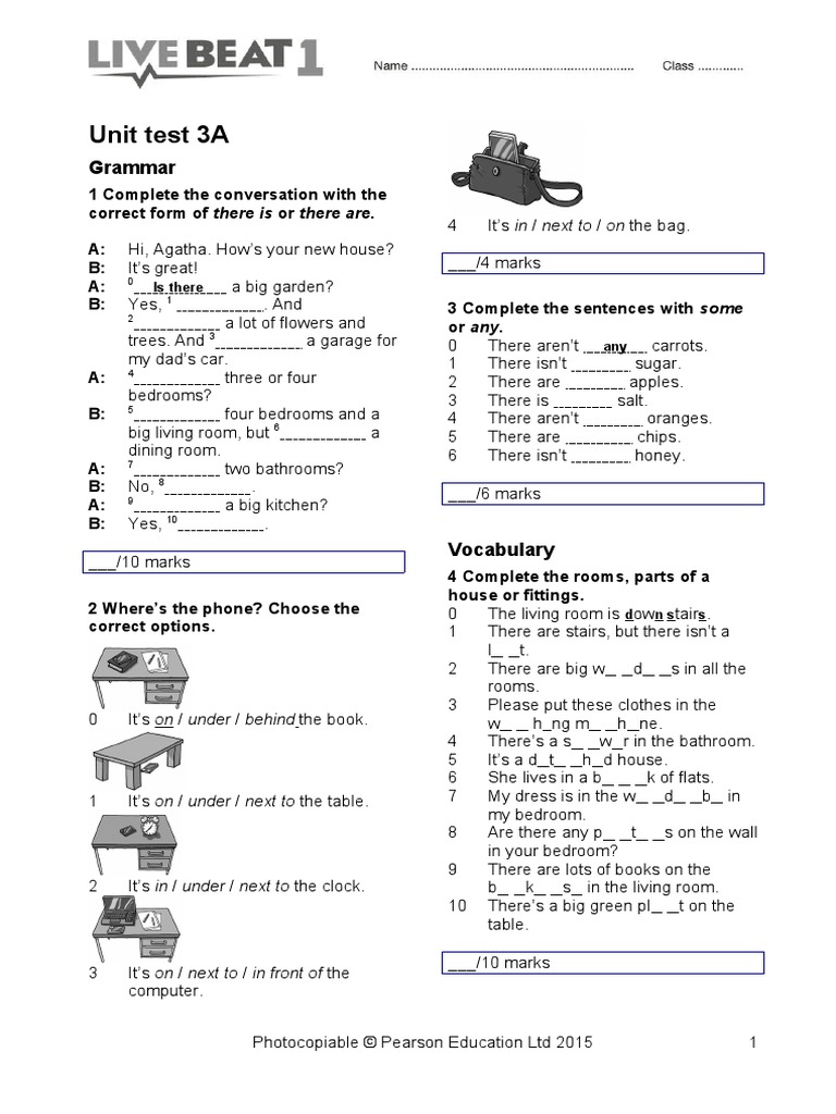 Unit Test 3A: Grammar | PDF | Room