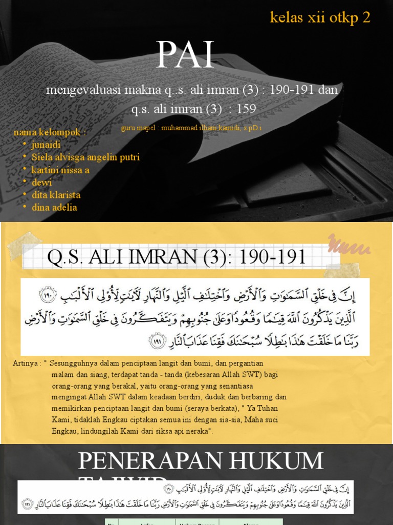 Presentasi PAI Evaluasi Makna Q.S Ali Imran Ayat 190-191, 159 | PDF ...