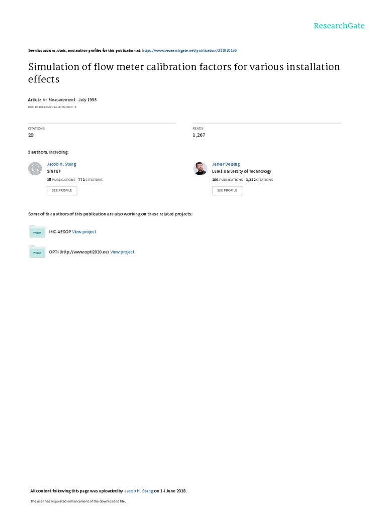 Simulation of Ow Meter Calibration Factors For Various Installation ...