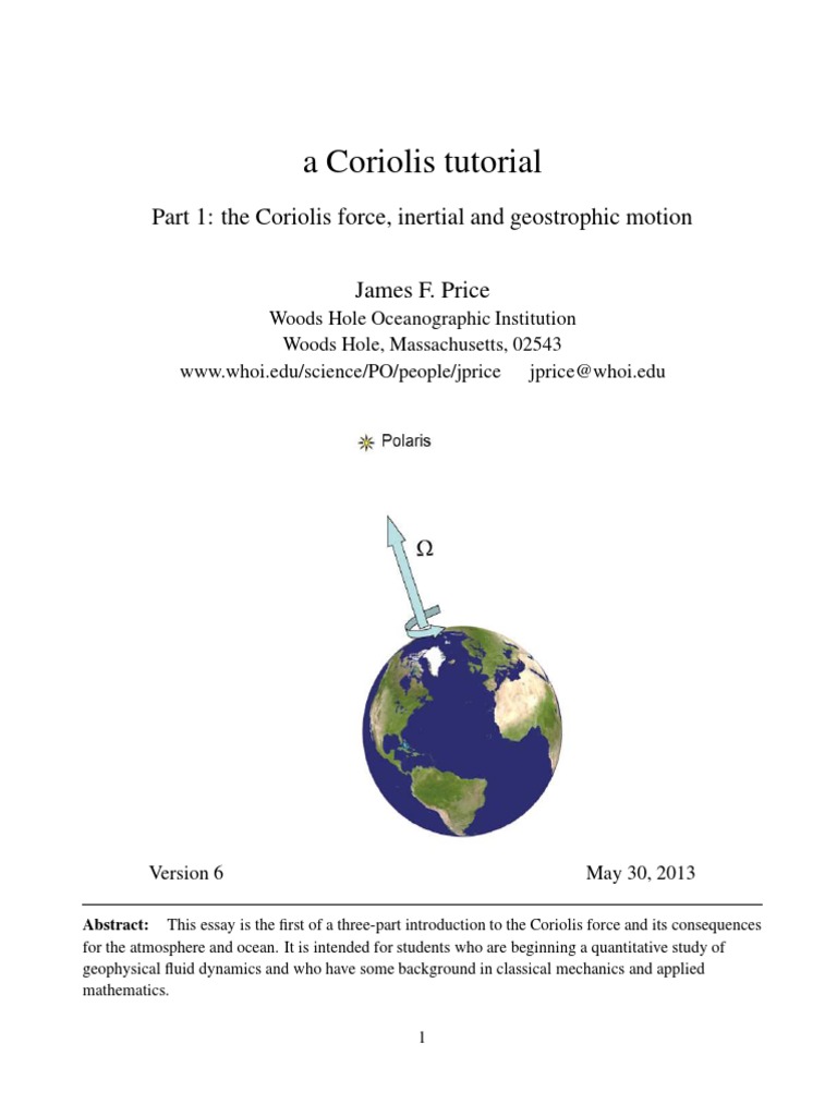 A Coriolis Tutorial: Part 1: The Coriolis Force, Inertial and Geostrophic Motion | PDF | Force ...