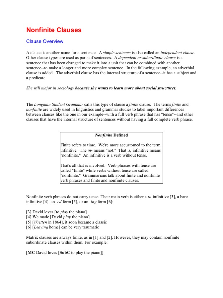 Nonfinite Clauses | PDF | Clause | Verb