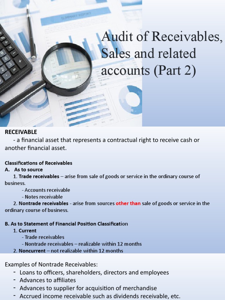 Audit of Receivables Overview | PDF | Factoring (Finance) | Bad Debt