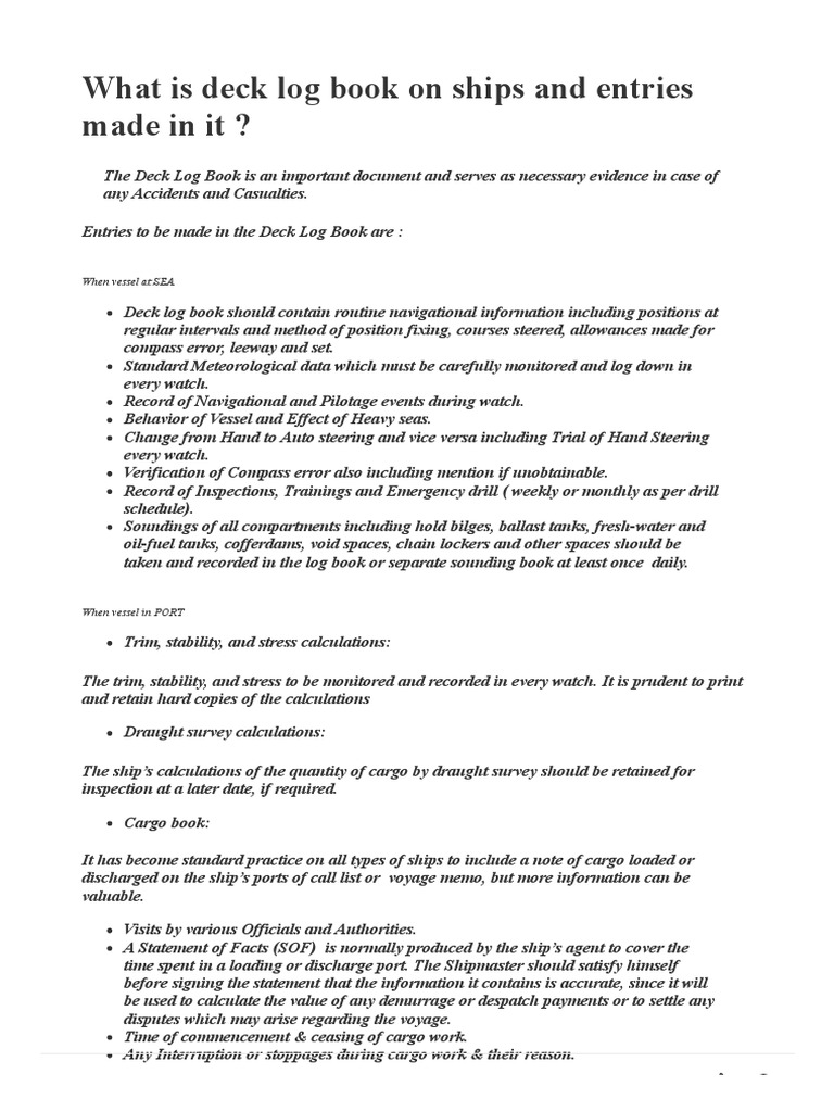 Essential Deck Log Book Entries Guide | PDF | Ships | Shipping