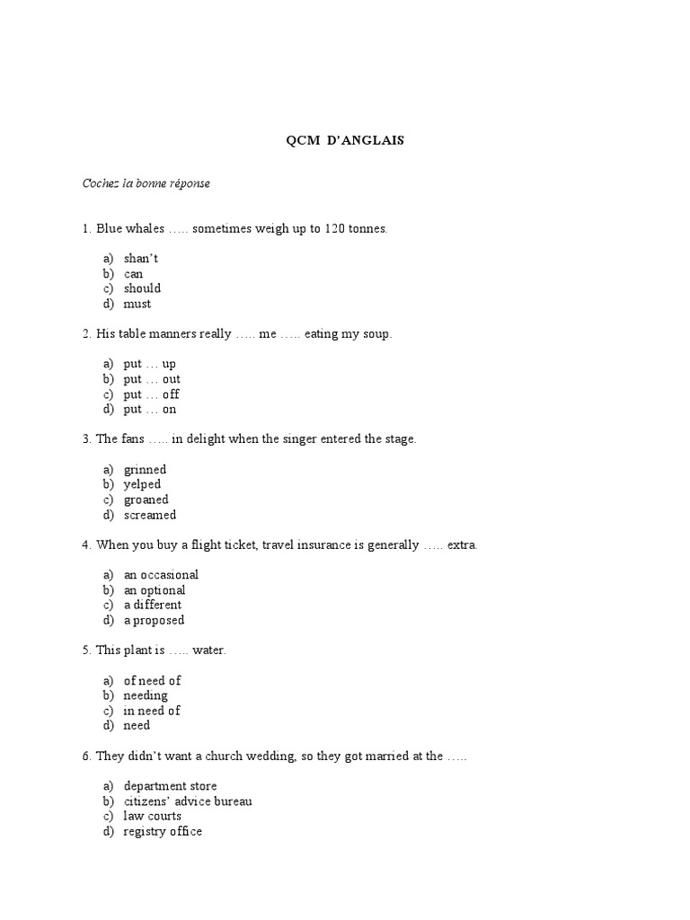 qcm anglais (3) | PDF