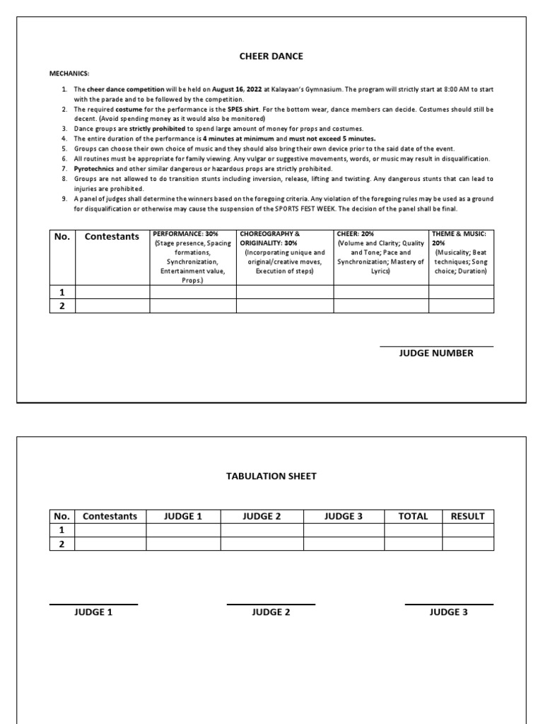 Cheer Dance Score Sheet | PDF | Dances | Entertainment