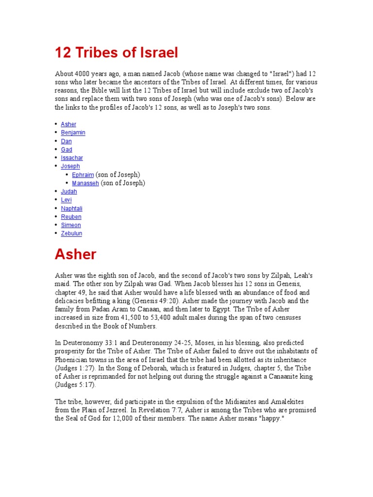 12 Tribes of Israel | PDF | Jacob | Israelites